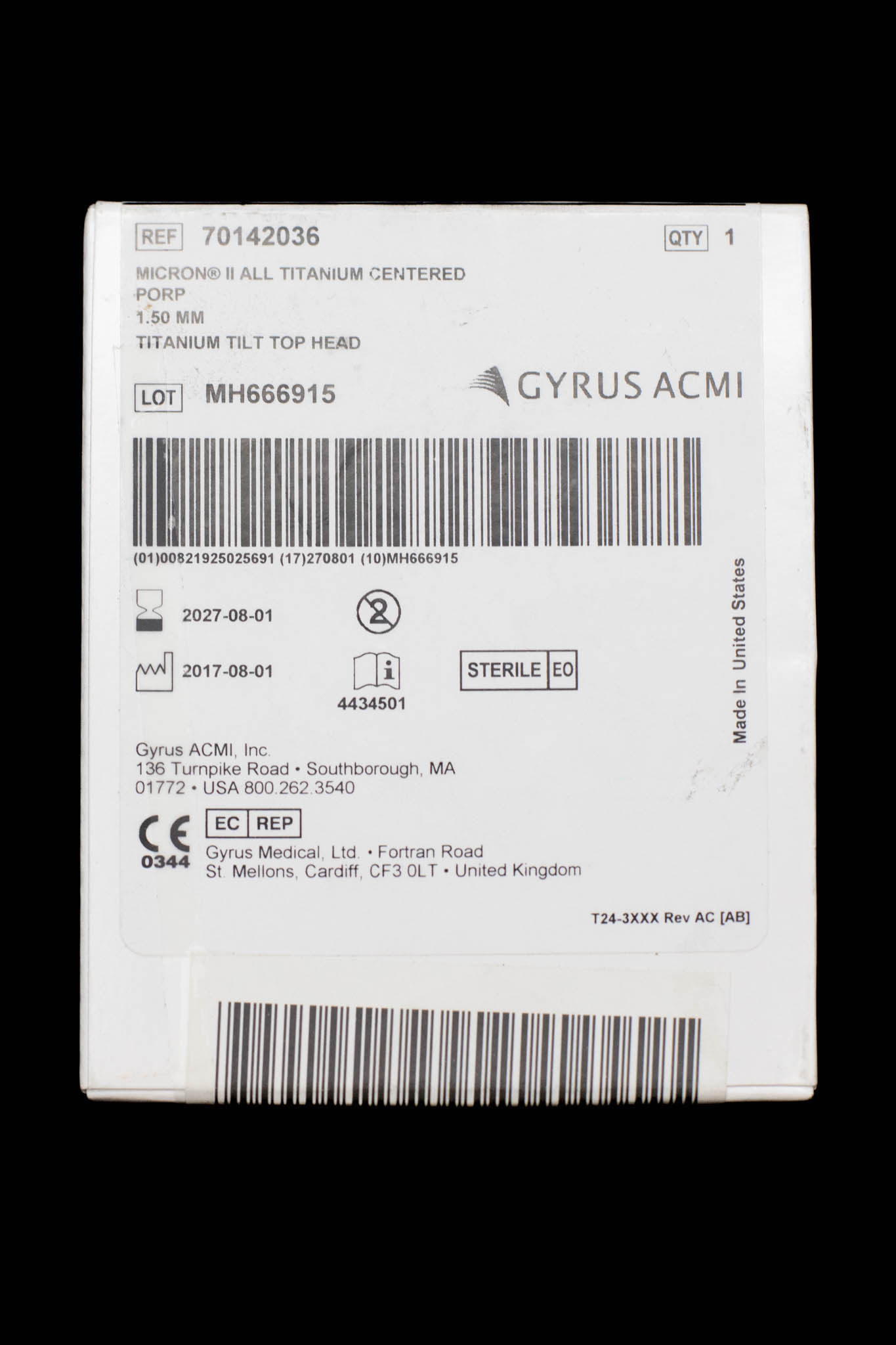 Micron II All Titanium Centered Porp - 70142036 [1/Box] | ENDOCORP